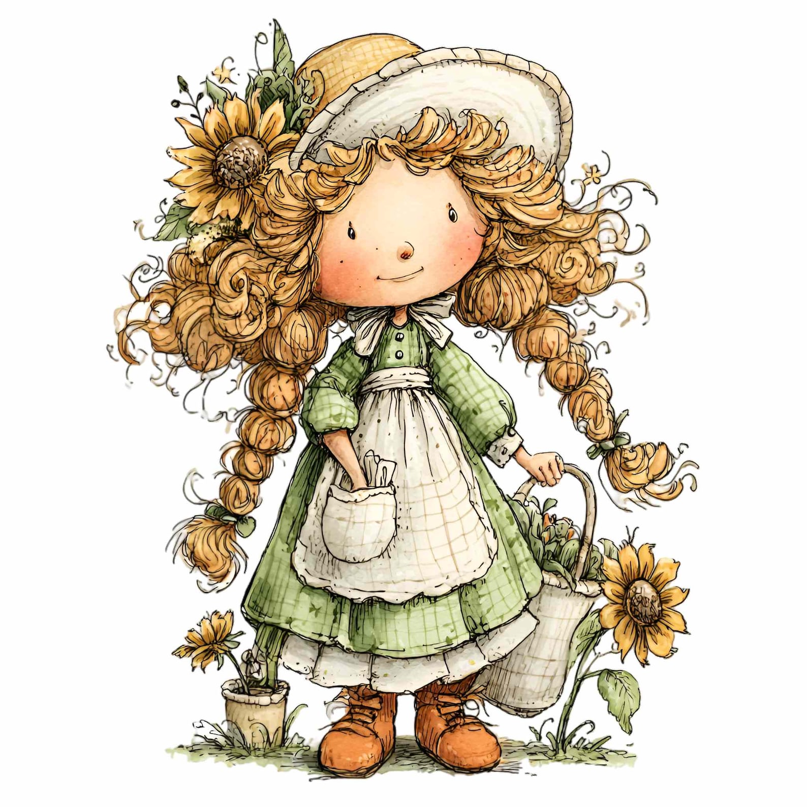 14 PNG Sunflower Girl Clipart, Garden Kid Sublimation Design Retro ...