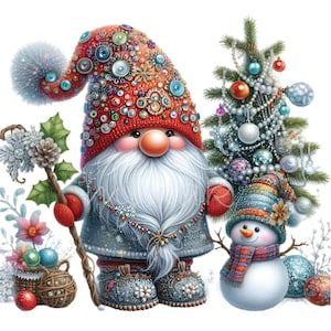 Snowman Gnome Clipart, 12 PNG Watercolor, Junk Journal, Card Making ...