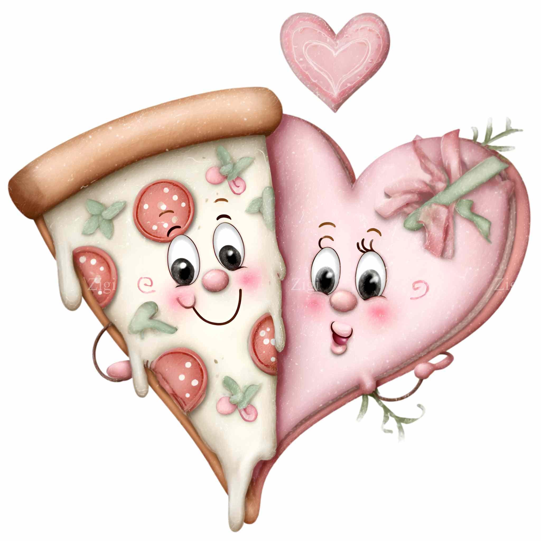 16 PNG Cute Pizza Clipart – Kawaii Couple Slice PNG for Valentine Cards ...