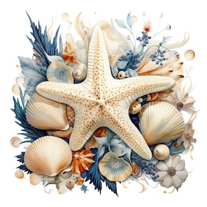 Starfish Clipart 10 PNG, Watercolor Seashells Underwater Ocean Beach ...