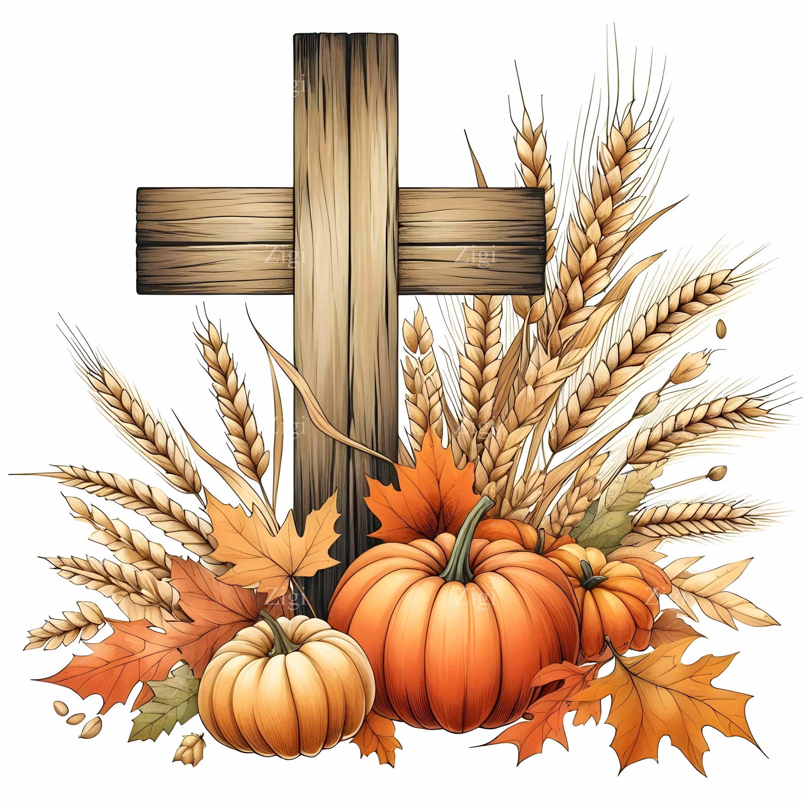 20 JPG Rustic Autumn Cross, Fall Pumpkin Harvest Clipart, Christian ...