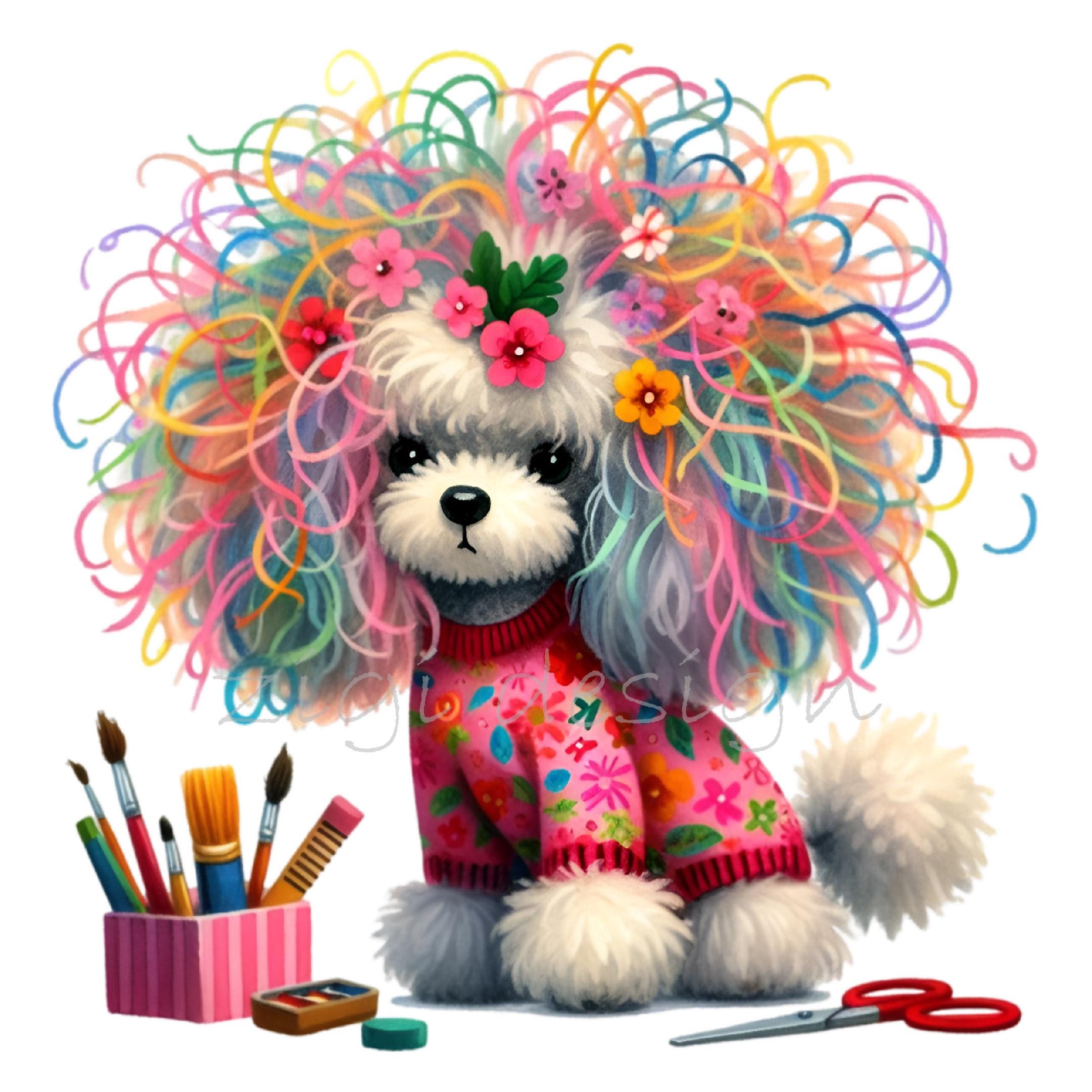 12 PNG Poodle Clipart, Rainbow Dog Illustration, Pet Character Grooming ...