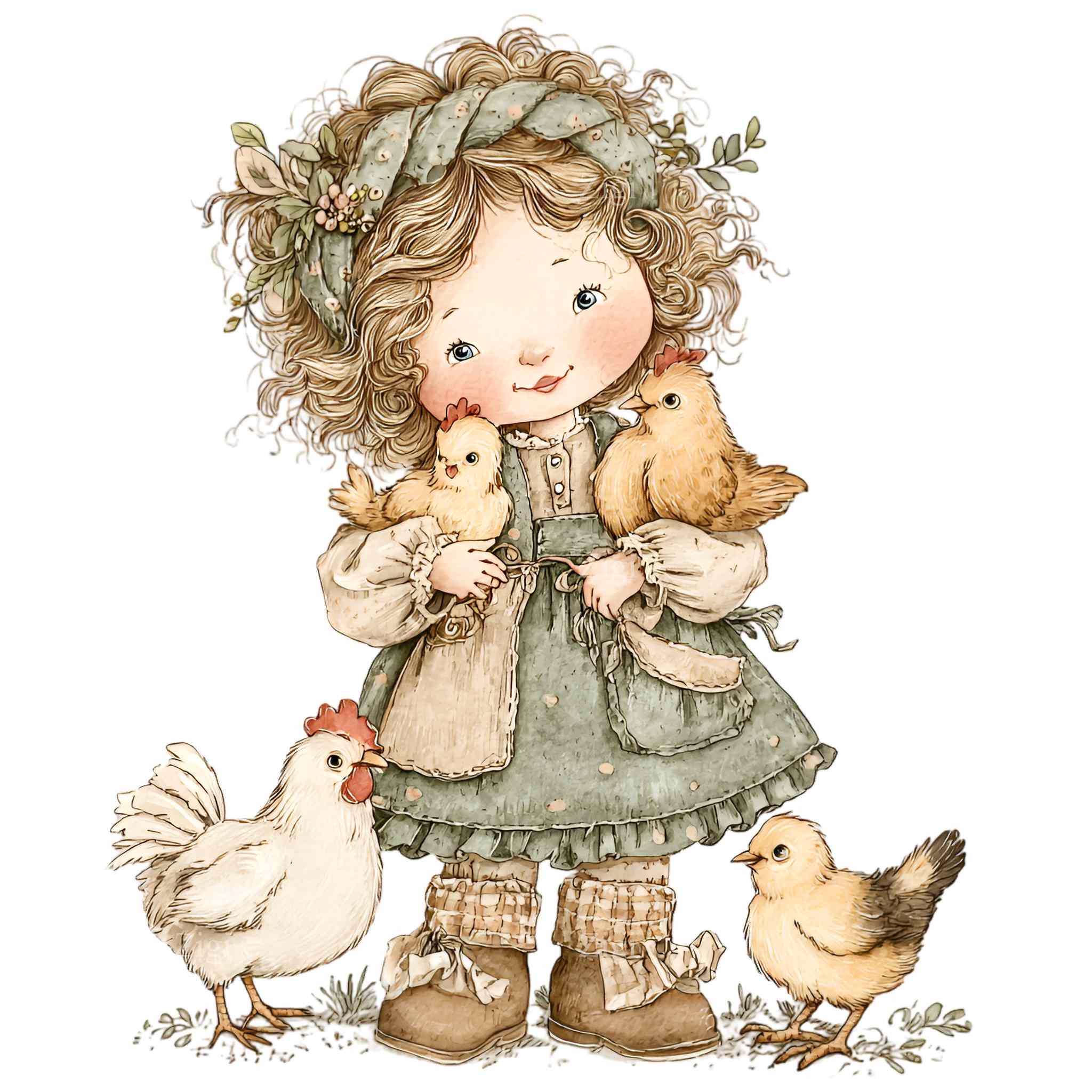 16 PNG Farm Chicken Girl Clipart – Vintage Illustration – Spring Chicks ...