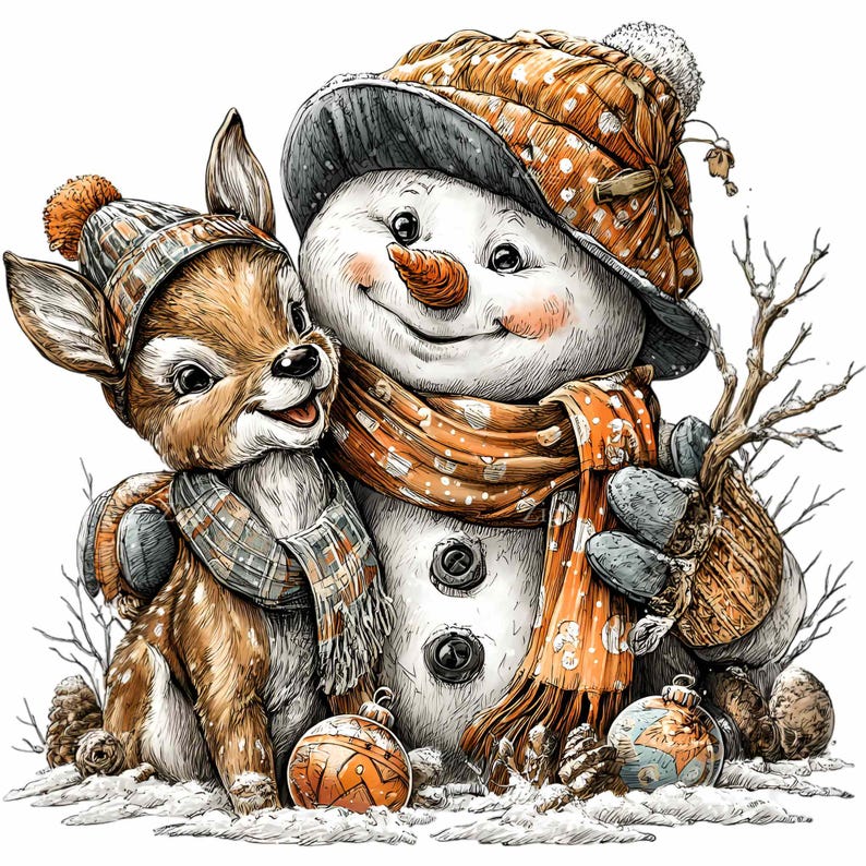 10 PNG Winter Friends – Snowman and Deer PNG Clipart – Christmas Art ...