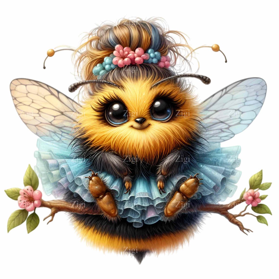 12 PNG Bee Couple Clipart – Whimsical Fairy Bees Illustration, Spring ...