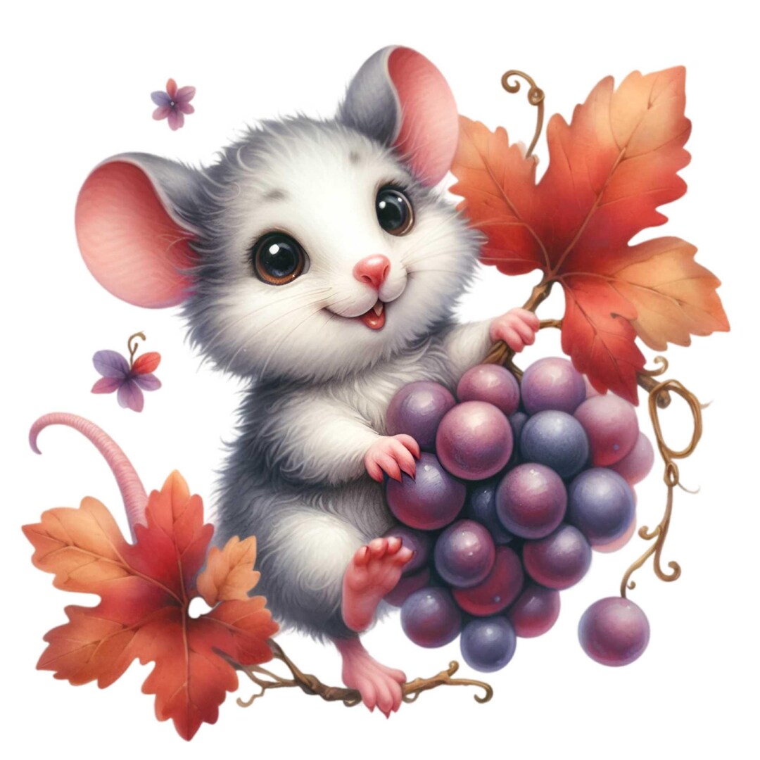 14 Cute Mouse PNG Clipart, Autumn Mouse With Grapes and Fall Leaves ...