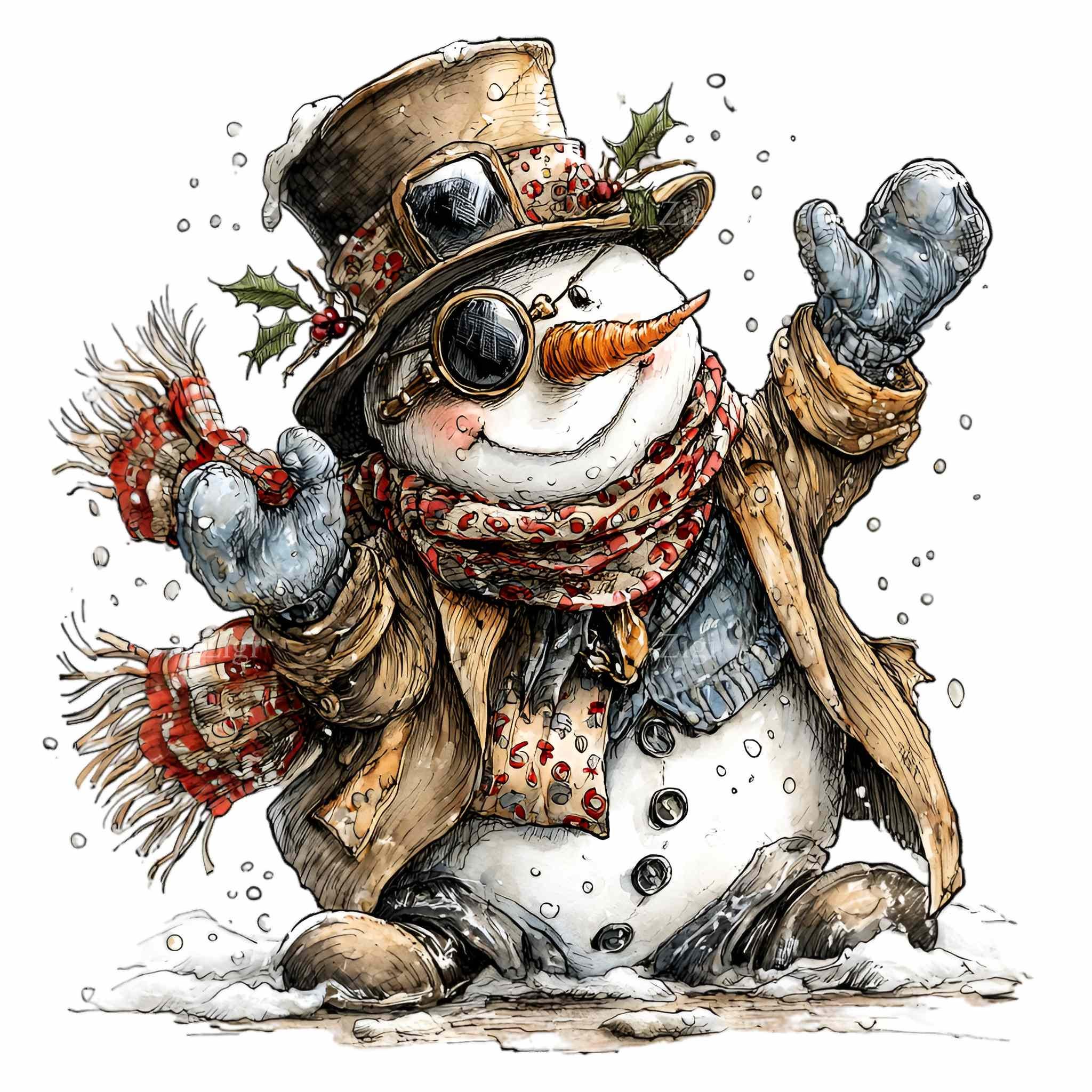 15 PNG Retro Christmas Snowman Clipart – Nostalgic Cards Holiday Prints ...