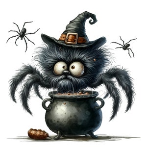 Cute Halloween Spider Clipart 12 PNG, Adorable Spider in Witch Hat ...