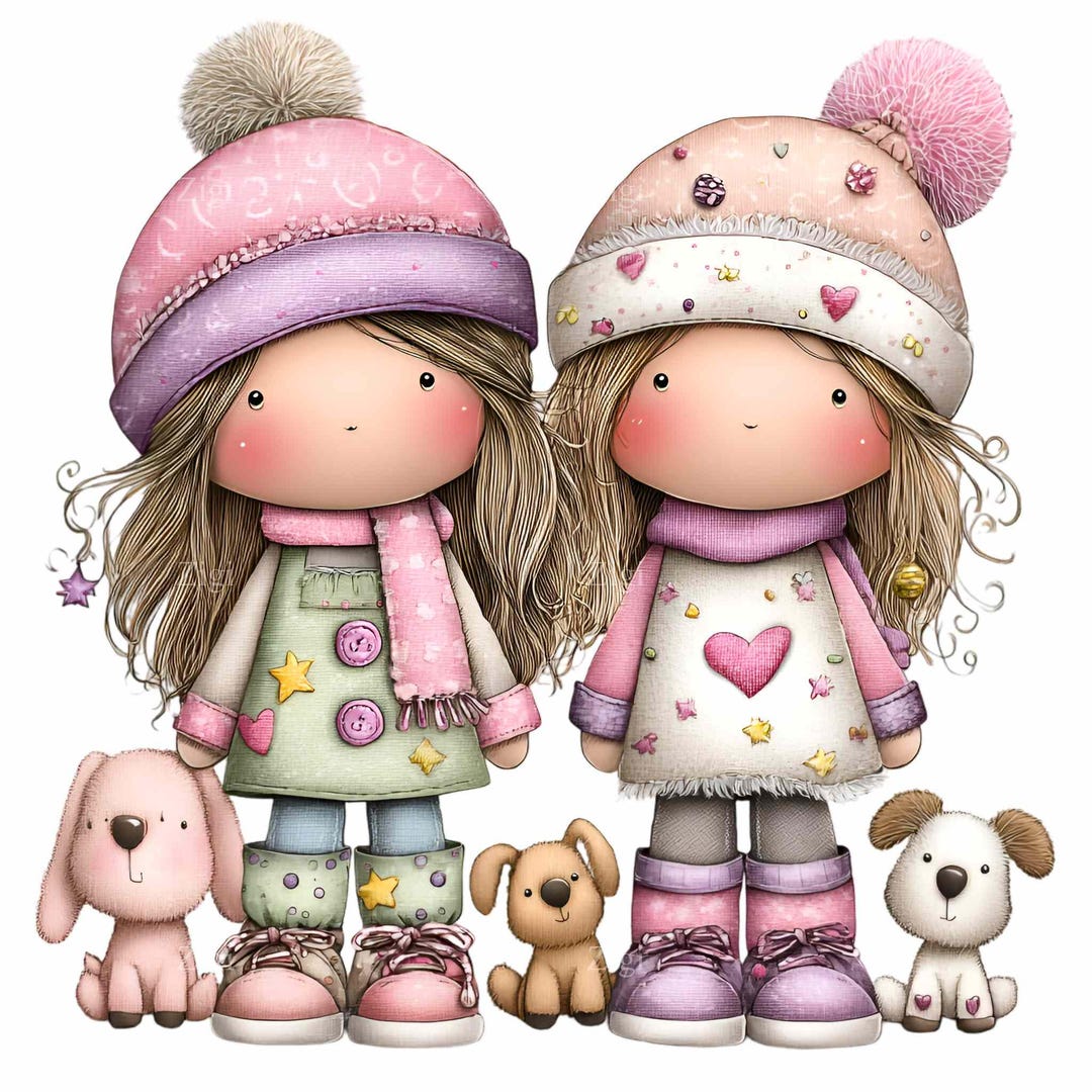 16 PNG Winter Girls Clipart – Cute Kids PNG – Friends With Dogs ...