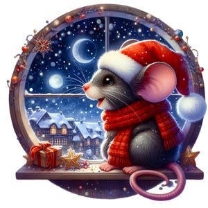 14 PNG Christmas Mouse Clipart – Cute Winter Animal With Santa Hat ...