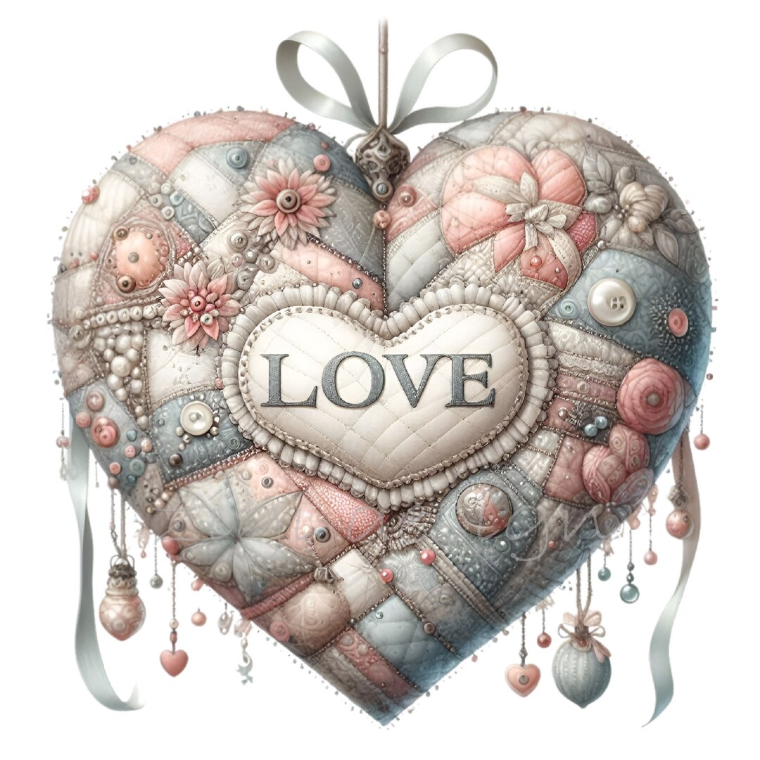15 Heart Patchwork Clipart PNG, Love Themed Quilted Illustration ...