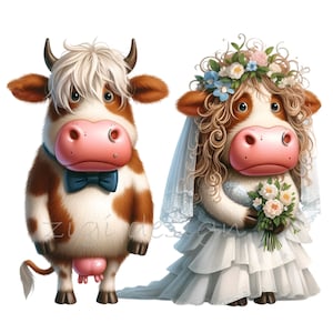 Cute Cow Wedding Couple Clipart 12 PNG - Bride and Groom Cows in ...