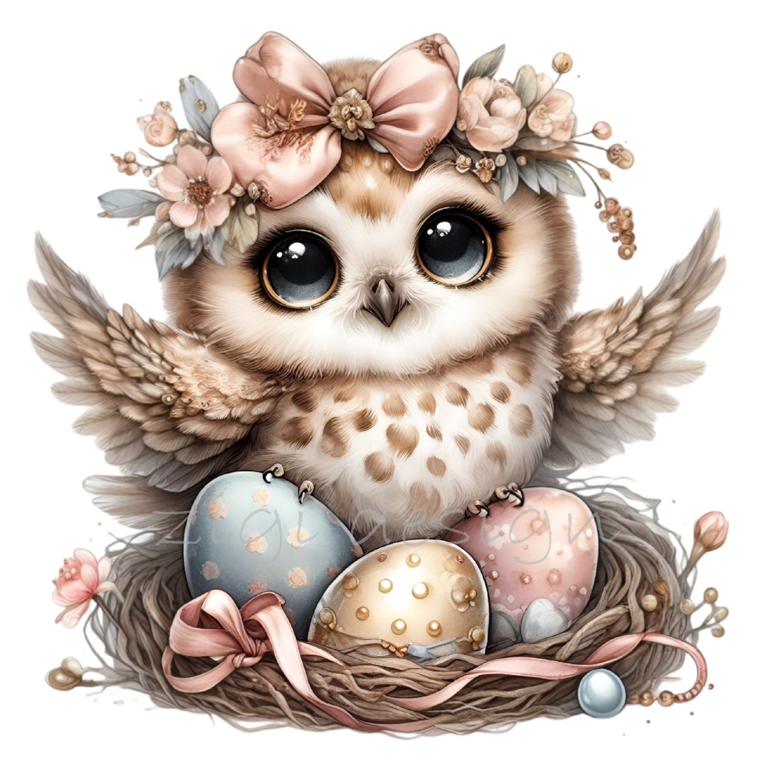 12 Easter Owl Clipart PNG, Cute Owl With Eggs, Spring Owl, Transparent ...