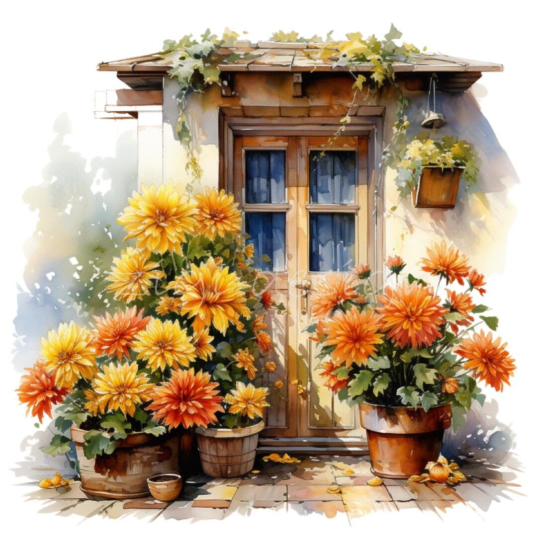 Floral Door Clipart Bundle, 15 PNG Watercolor Flowers Clip Art ...