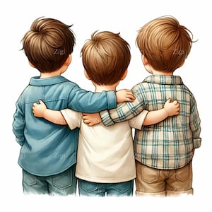 10 Three Boys Hugging PNG Clipart, Cute Children Illustration, Kids ...
