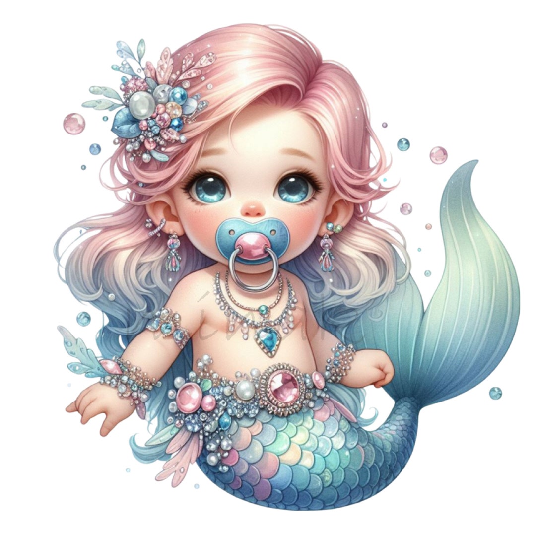 10 Baby Mermaid PNG Clipart, Cute Ocean Princess Digital Art, Pacifier ...