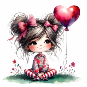 12 Girl With Heart Balloon PNG Clipart – Perfect for Valentine's Day ...