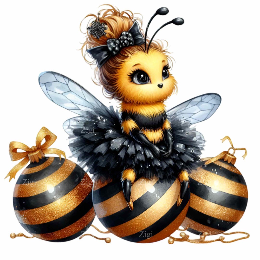 Bee Ballerina PNG Clipart, 14 Cute Bumblebee in Black Tutu on Gold ...