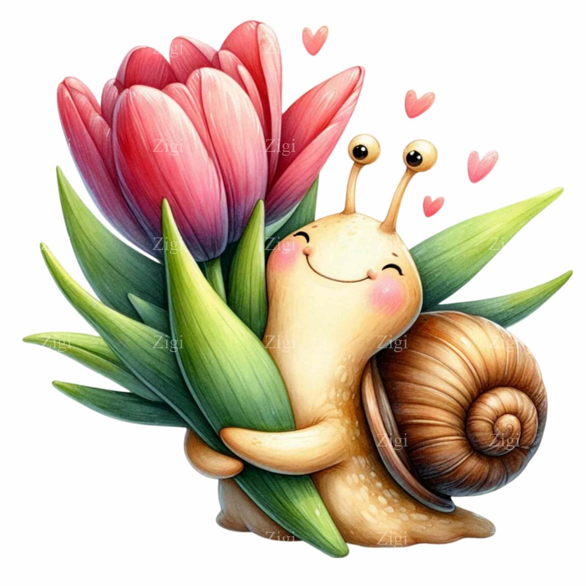 15 Snail Clipart PNG - Cute Snail Holding Pink Tulips, Adorable Nature ...