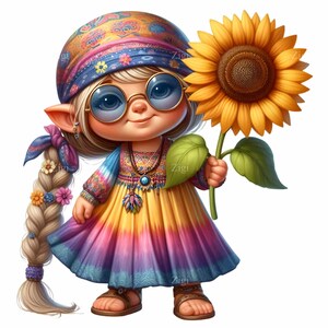 11 PNG Sunflower Girl Clipart – Colorful Elf PNG – Fantasy Illustration ...