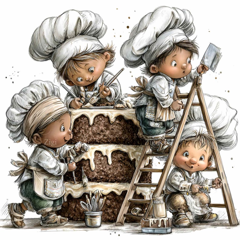 12 PNG Kids Baking Clipart – Cute Watercolor Chef PNG – Cooking Party ...