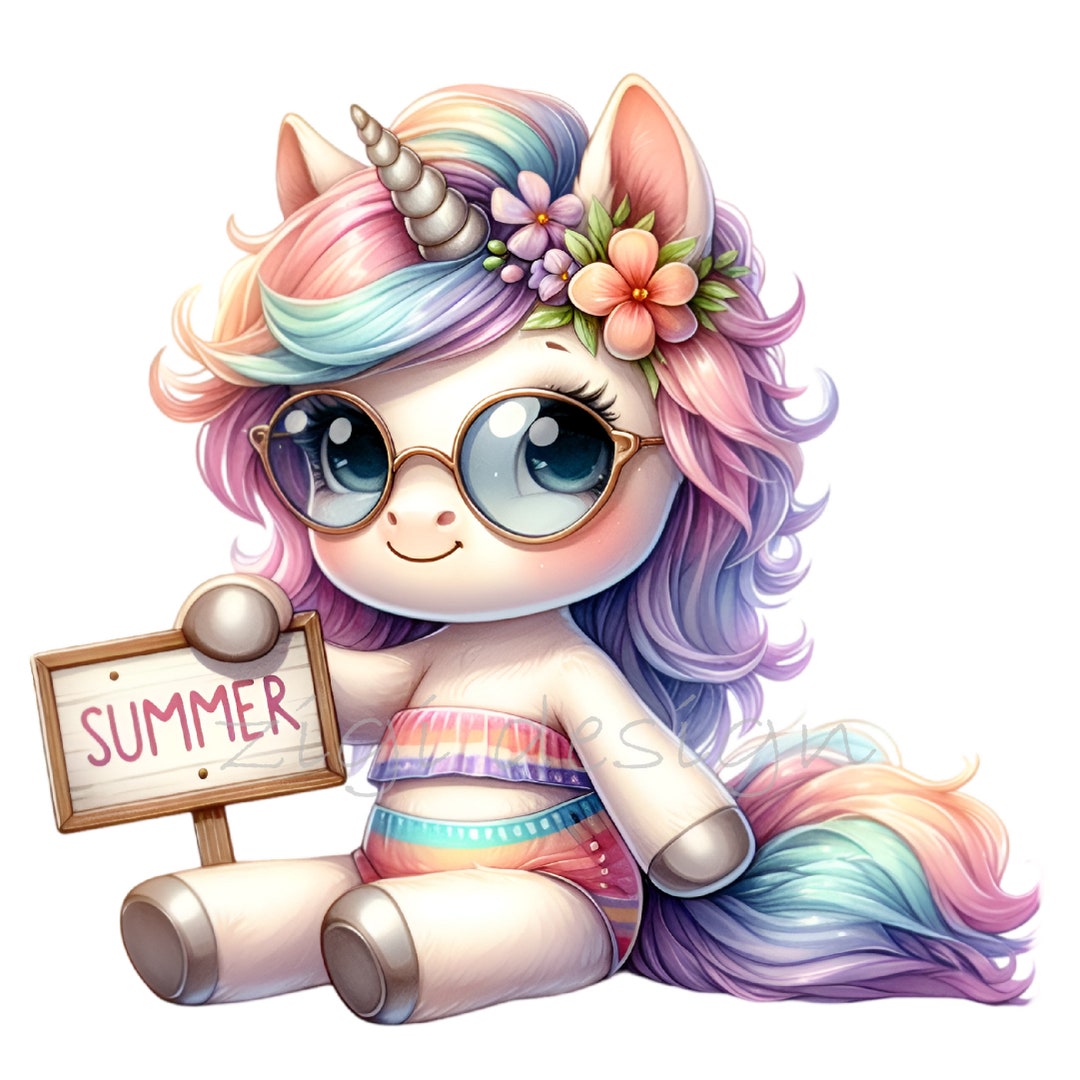 Unicorn Clip Art, 12 PNG Summer Clipart Sign Beach, Junk Journal, Card ...