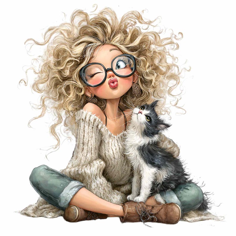 17 PNG Girl With Cat Clipart - Cute PNG Illustration - Digital Download ...