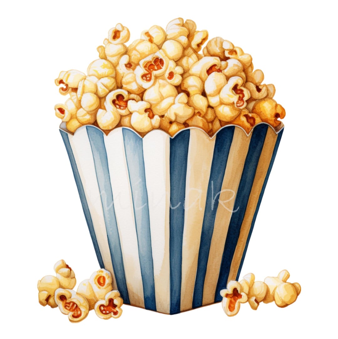 Popcorn Clipart 10 PNG, Watercolor Cinema Movie Clip Art, Printable ...