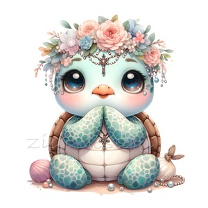 12 Praying Turtle PNG Clipart - Floral Crown, Beaded Bracelets, Soft ...