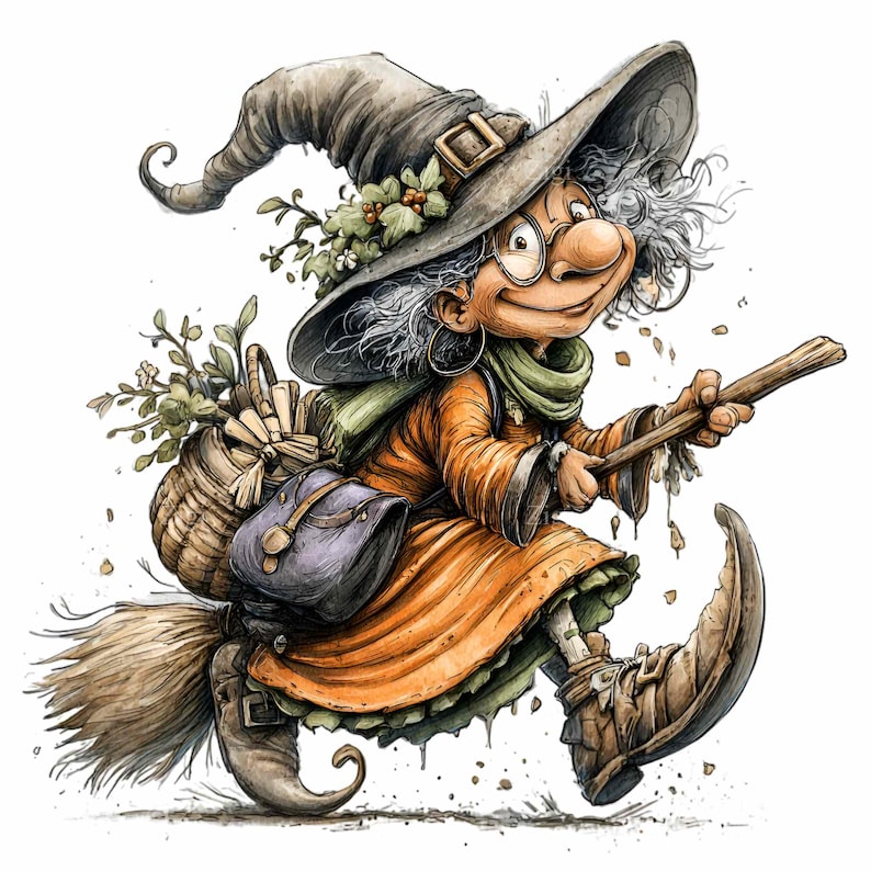 14 PNG Elder Witch Clipart – Funny Grandma PNG – Whimsical Halloween ...