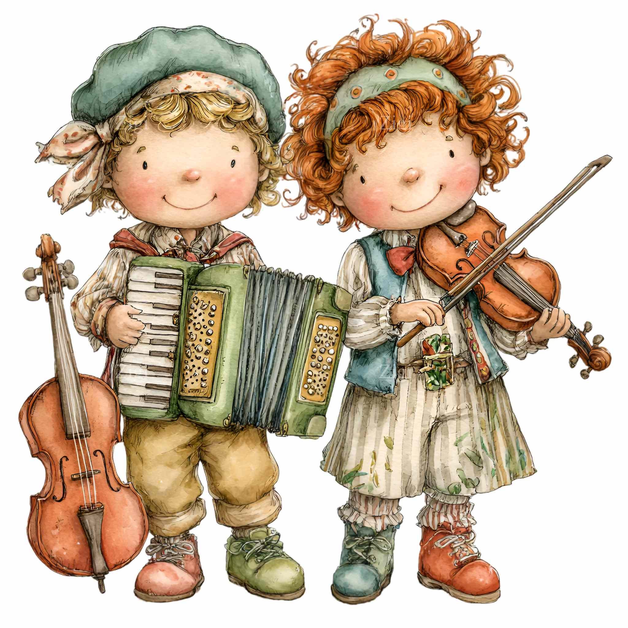 15 PNG Folk Music Kids Clipart – Boy & Girl Musicians PNG – Nursery ...