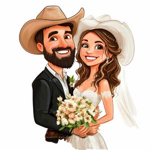 28 JPEG Western Wedding Couple Clipart, Cowboy Bride Cartoon JPEG ...
