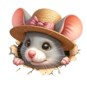 Charming Mouse Clipart 12 PNG Cute Mouse in Straw Hat and Bow Tie High ...