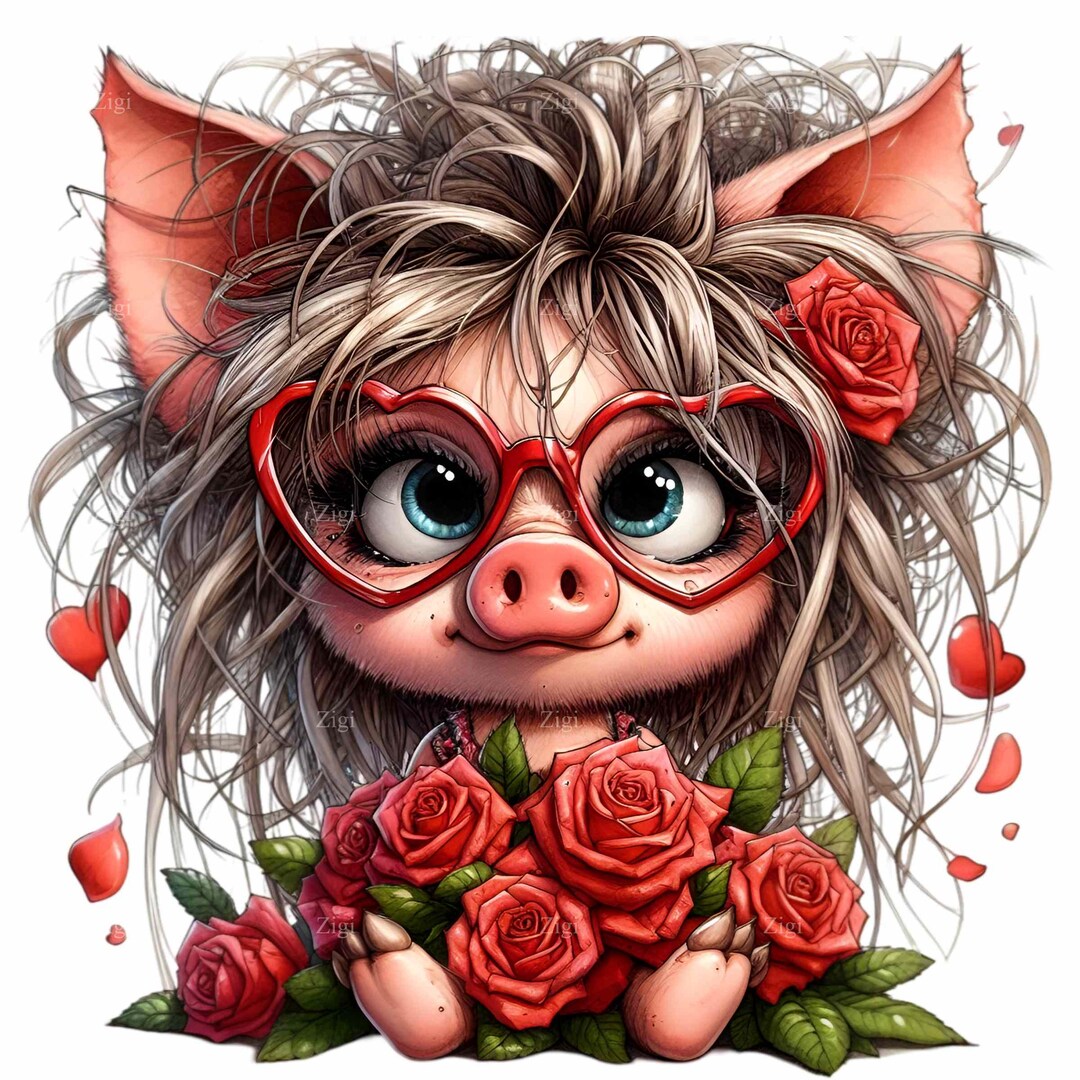 Piglet With Roses PNG Clipart 10 Cute Pig With Glasses and Red Roses ...