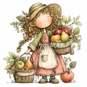14 PNG Harvest Girl Clipart – Autumn Farm PNG – Digital Download for ...