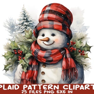 Watercolor Christmas Plaid Pattern Clipart Bundle, 25 PNG Winter ...