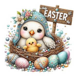 18 Easter Chick PNG Clipart, Cute Baby Chick in Egg With Flowers and ...