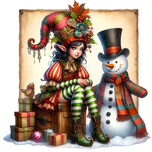 10 PNG Holiday Elf Clipart – Christmas Snowman and Tree Art for ...