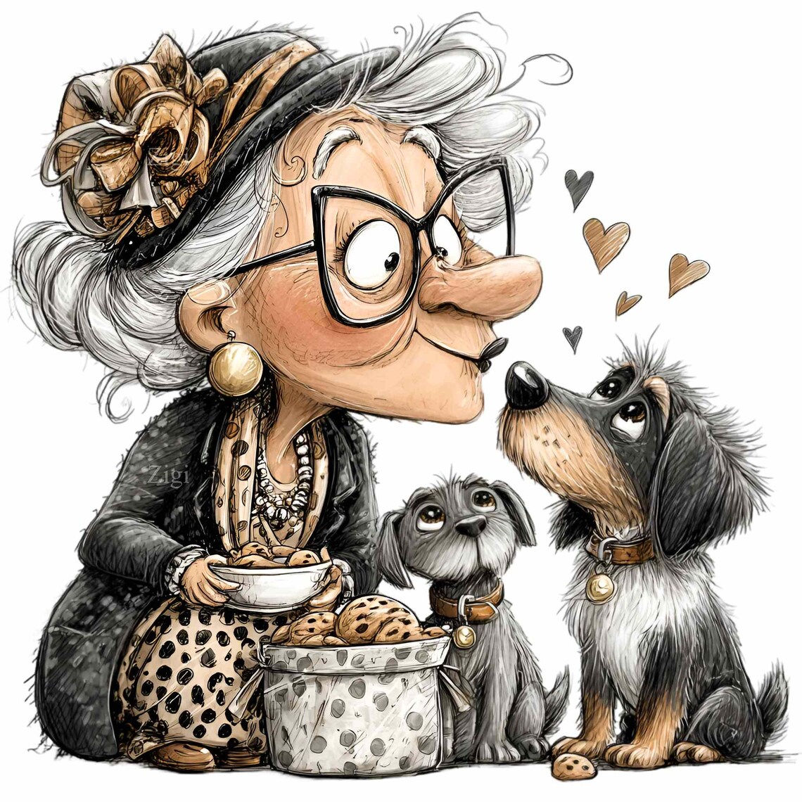 12 PNG Funny Dog and Lady Clipart – Grandma With Puppies - Etsy