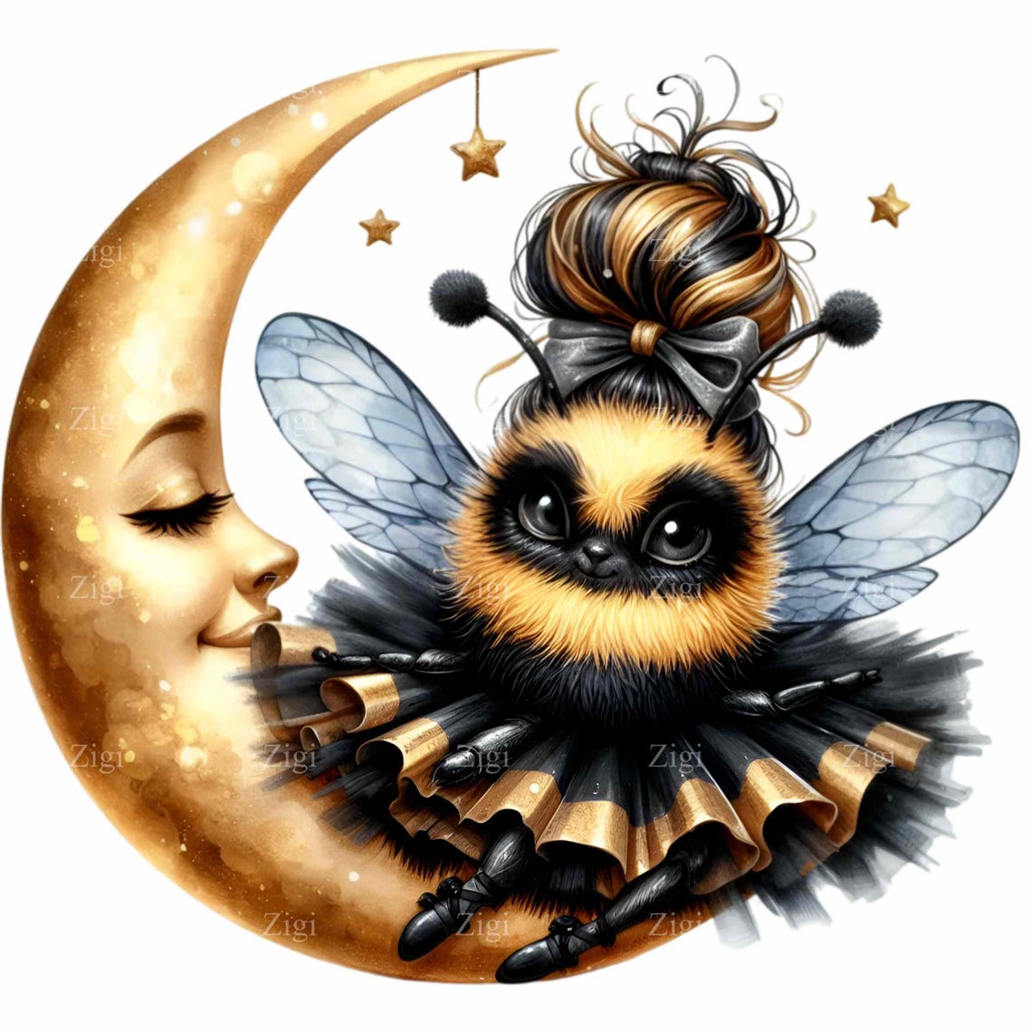 10 PNG Ballerina Bee, Moon Celestial Clipart, Whimsical Nursery Graphic ...