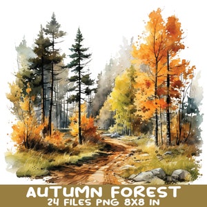 Autumn Forest Clipart PNG, Scenic Fall Pathway Illustration, 24 Digital ...