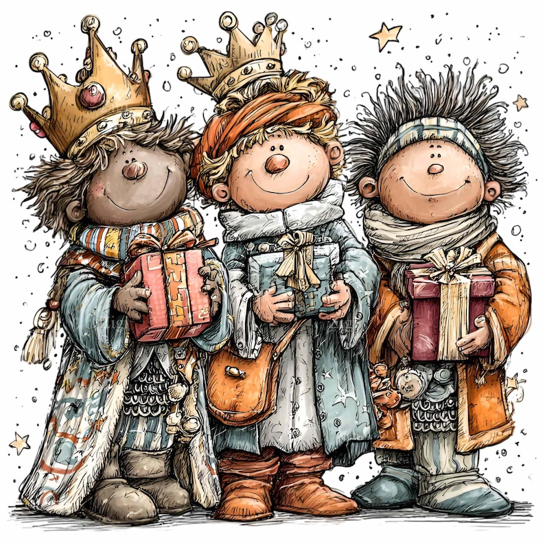 12 PNG Three Wise Men Clipart – Nativity Kings Illustration With Gifts ...