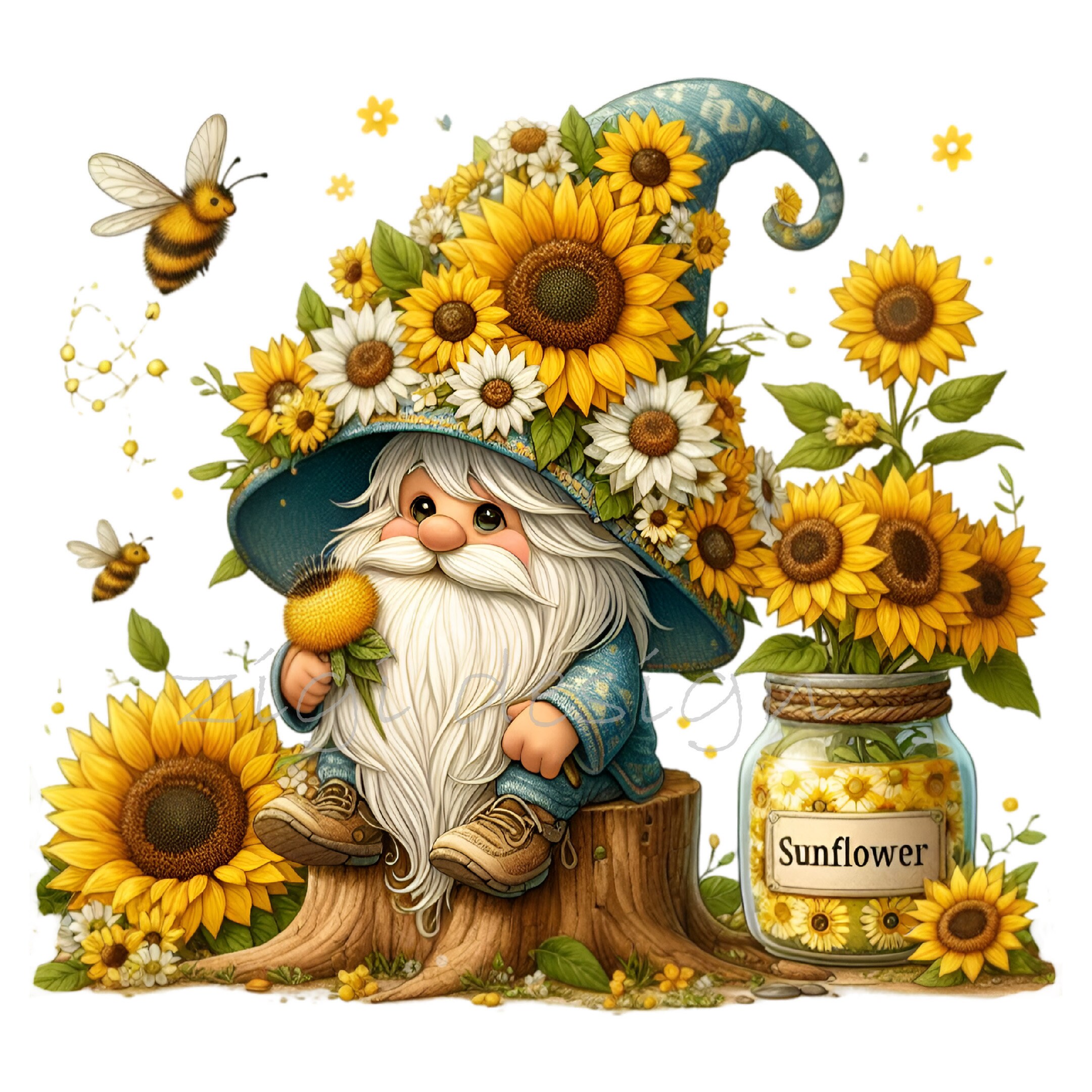 10 PNG Sunflower Gnome Clipart – Summer Bee Garden Sublimation Design ...
