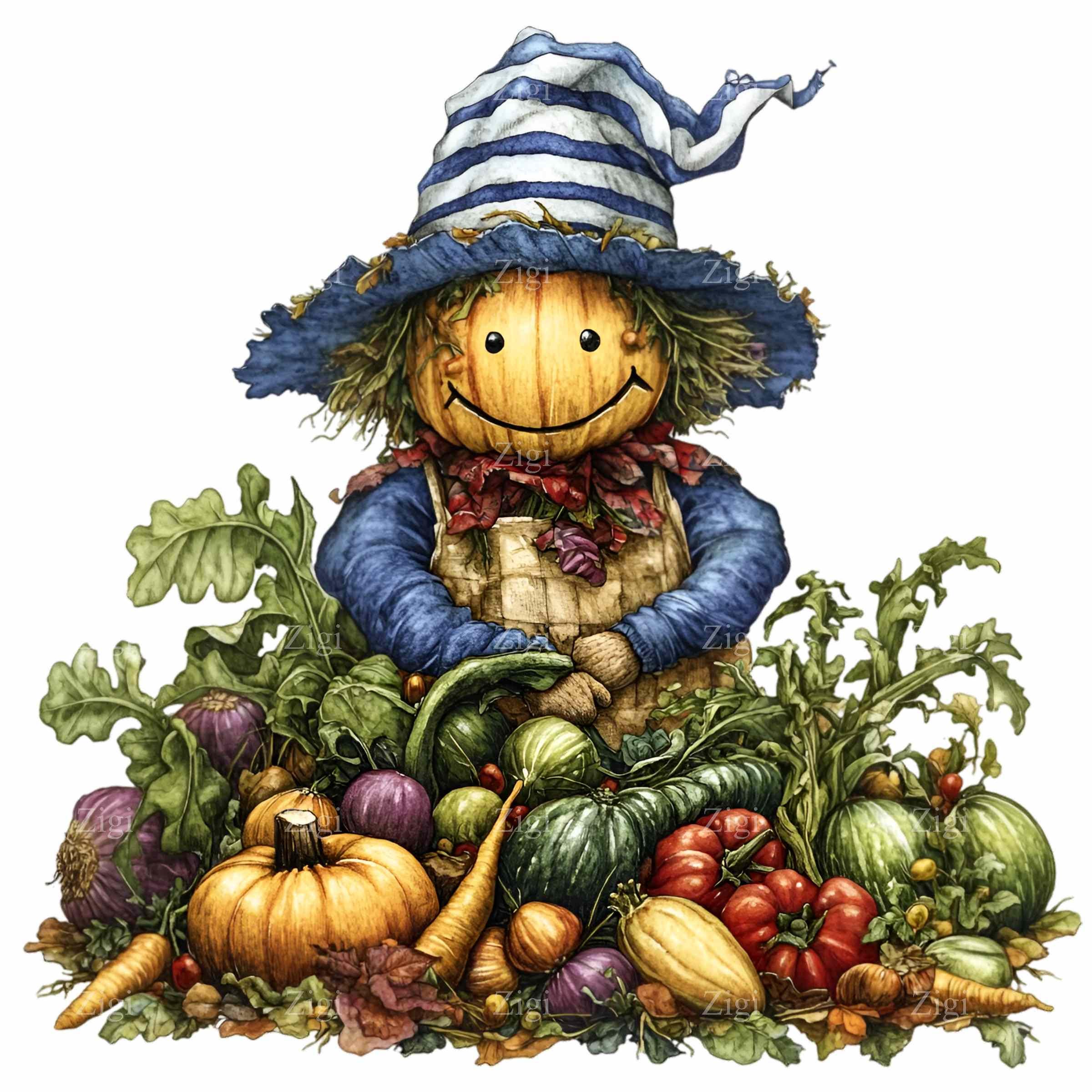 11 PNG Harvest Scarecrow Garden Vegetable Clipart, Autumn Fall Graphics ...