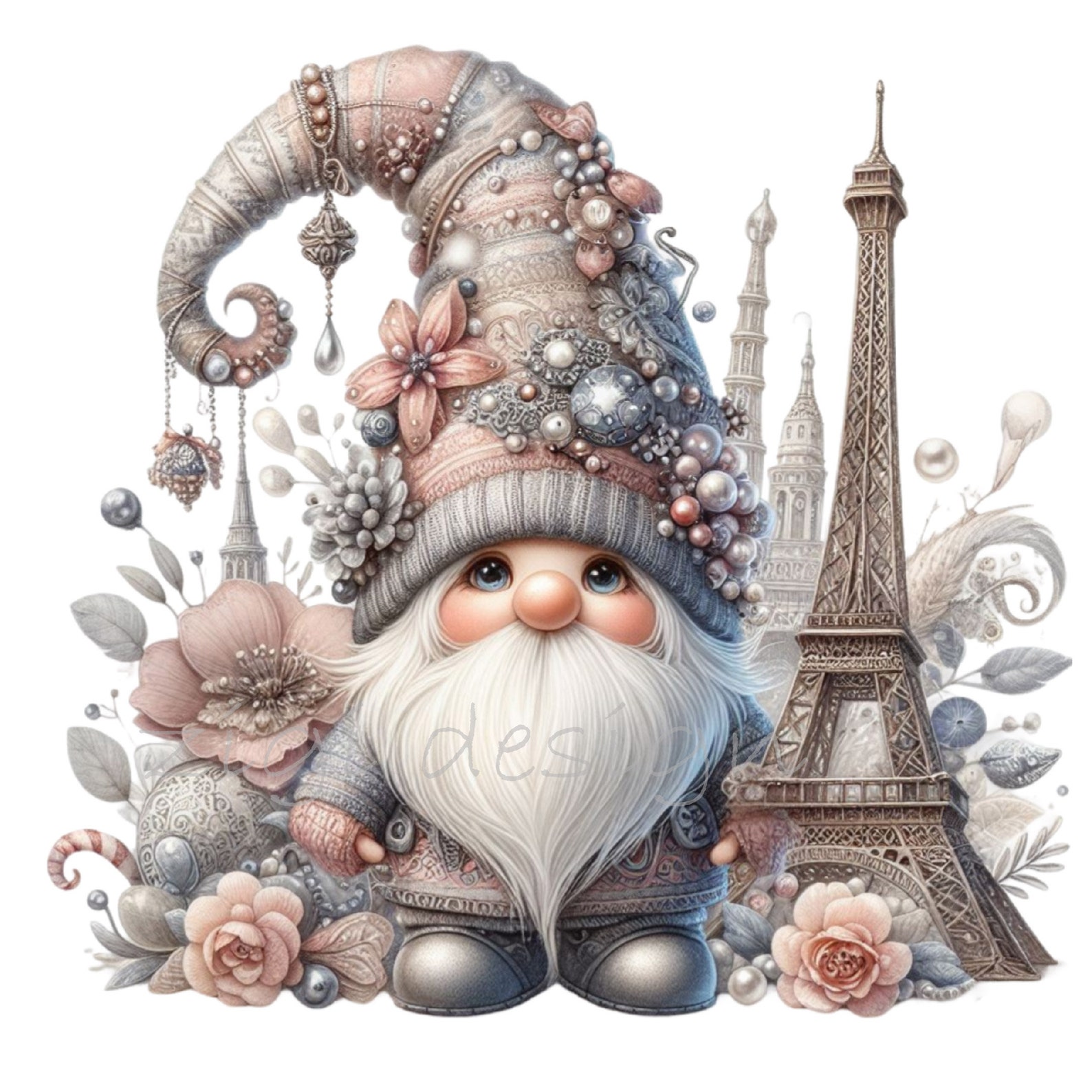 12 Paris Gnome PNG Clipart – Cute Traveler Gnome With Eiffel Tower ...