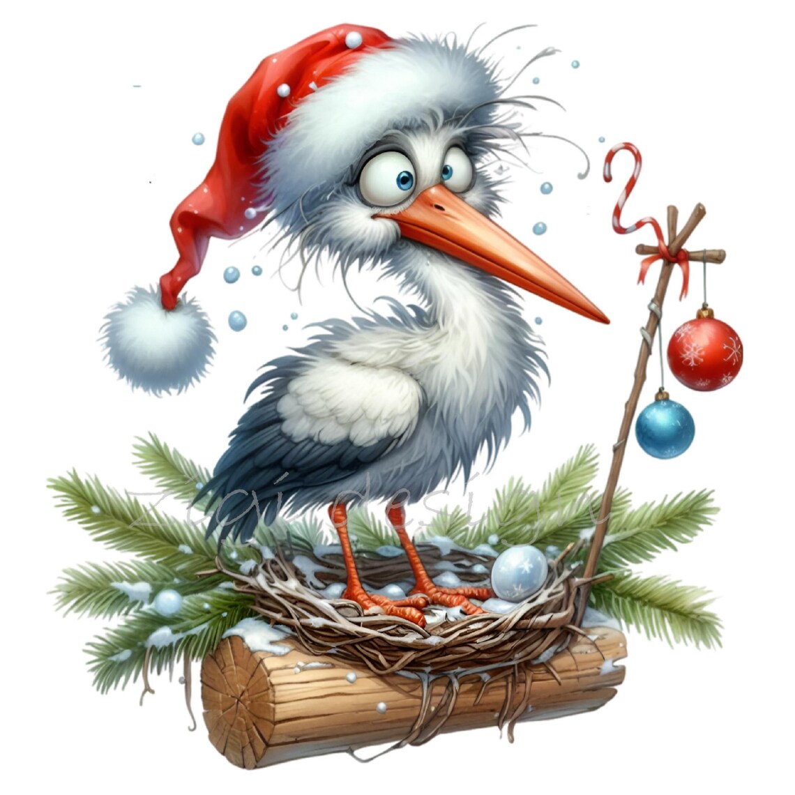 15 PNG Christmas Bird Clipart – Funny Stork PNG With Santa Hat, Festive ...