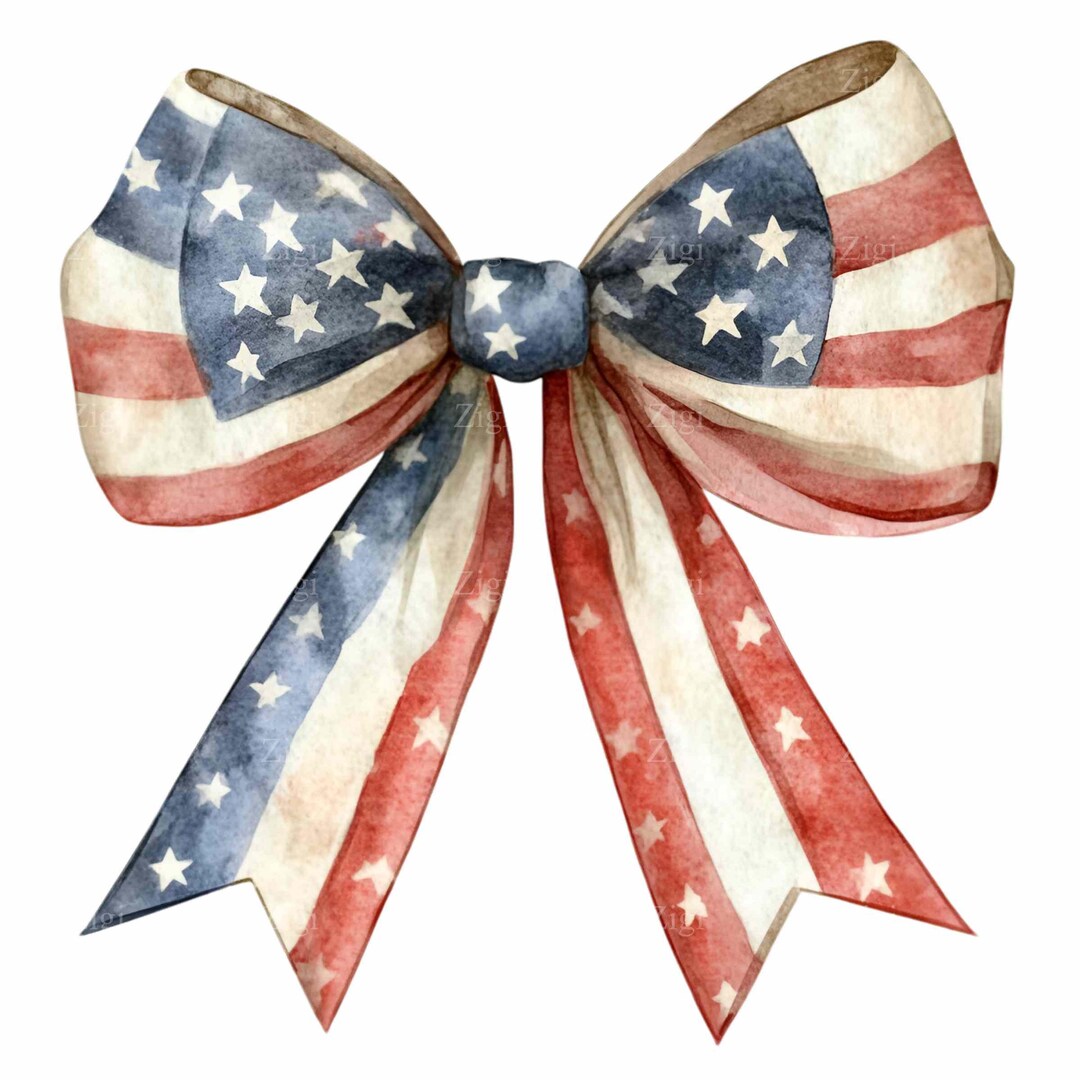 23 Patriotic Bow PNG Clipart - Watercolor American Flag Bow With Stars ...