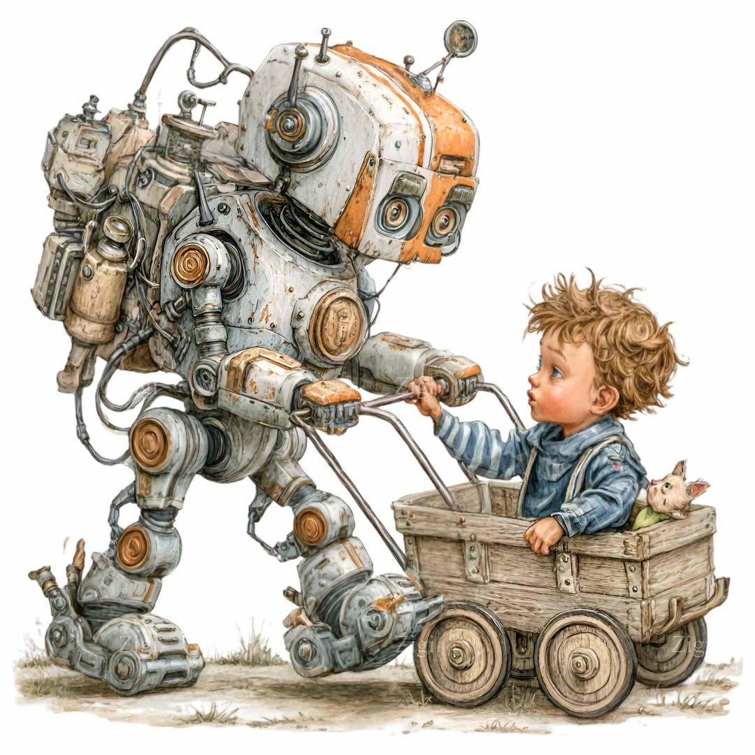 16 PNG Robot Caregiver Clipart – Watercolor Mechanical Helper Child ...