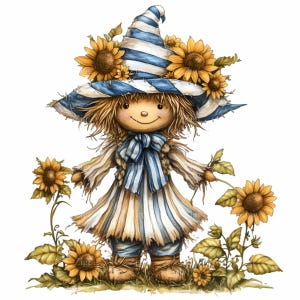 11 PNG Scarecrow Sunflower Fall Harvest Clipart, Autumn Gingham ...