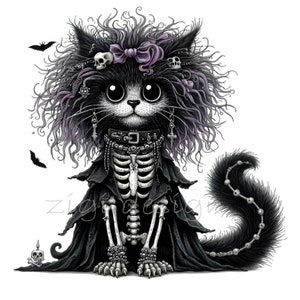 12 Skeleton Cat PNG Clipart - Gothic Furry Skull Kitty With Black Fur ...